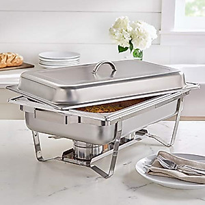 BrylaneHome 9 Quart Stainless Rectangular Chafing Dish, Stainless Silver