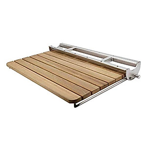 HYDDNice 26"x16" Wall Mounted Teak Folding Shower Seat Bench Bathroom Stool Solid Wood Fold Down & 316 Stainless Steel Accessories