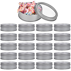 20 Pack 3.5 Ounce Metal Tin Cans, Round Empty Container Cans with Clear Top, Storage Cans Gift Case for Kitchen, Office, Candles, Candies, Arts & Crafts