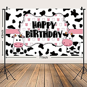 Cow Birthday Party Supplies Funny Cow Party Decorations Backdrop Cow Themed Birthday Banner Happy Birthday Photography Background for Farm Birthday Party Farm Animal Theme Party Favors, 71 x 43 Inch