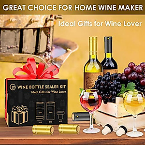 GUANFU Wine Bottle Sealer Kits - 12 Wine Bottle Cork w/Metal Top 30 Seals Heat Shrink Wrap Caps w/Tear Tab Plastic Shrink Capsules Tasting Corks Cruise Essentials for Alcohol Bottles Homemade Crafts