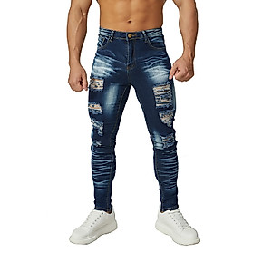 HUNGSON Men's Ripped Skinny Jeans Stretchy Slim Fit Jeans Pants for Men