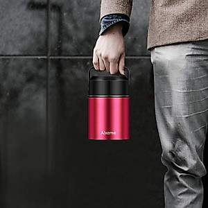 Alxeme Insulated Lunch Container, 27oz Vacuum Insulated Food Jar for Kids Adult, Stainless Steel Wide Mouth Soup Thermo for Cold Hot Food, Leak Proof Bento Box with Spoon Flexible Handle - RoseGold