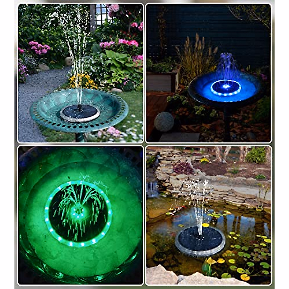 Yzert Solar Fountain Matte Panel with 4000 Capacity Battery, 4W Floating Solar Bird Bath Fountains with 8 Nozzles & 4 Fixed Rods, Solar Fountain Pump for Bird Bath,Garden, Pond, Outdoor