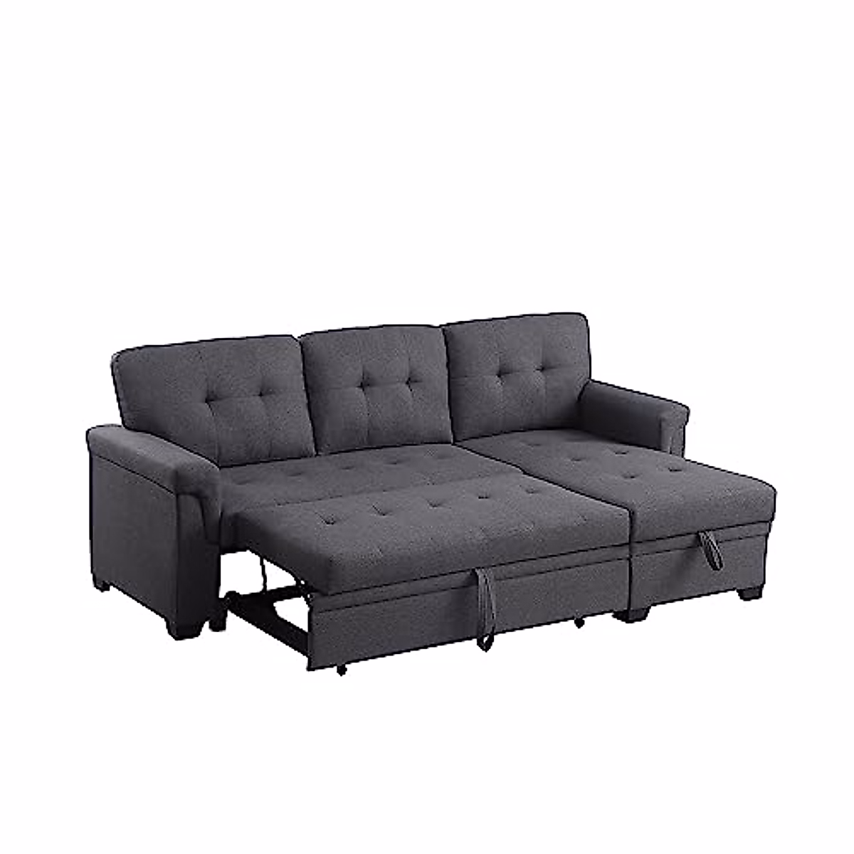 SONGG 84'' L-Shape Convertible Sleeper Sectional Sofa with Storage Chaise and Tufted Cushions, 3 Person Linen Upholstered Reversible Corner Couch w/Pull-Out Bed, for Living Room, Apartment