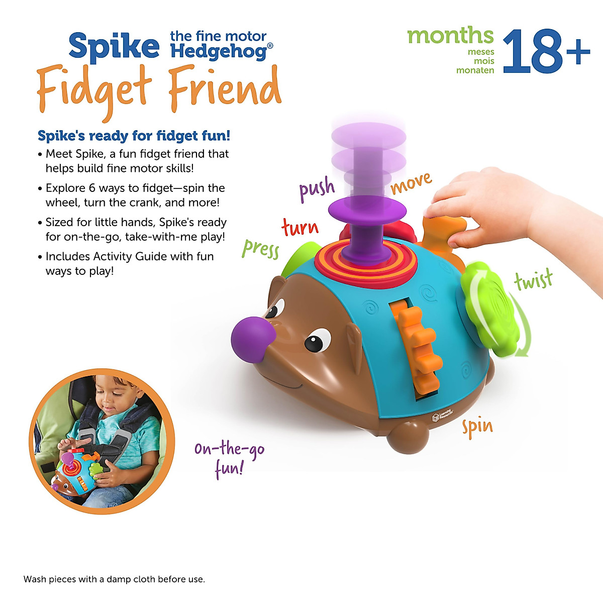 Learning Resources Spike the Fine Motor Hedgehog Fidget Friend -Ages 18+ months Fine Motor and Sensory Play Toy,Educational Toys for Toddlers, Toddler Montessori Toys