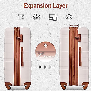 Merax 3 Piece Expandable ABS Hardshell Luggage Sets Spinner Wheel Suitcase TSA Lock Suit Case, Pink/Brown, 20/24/28 Inch