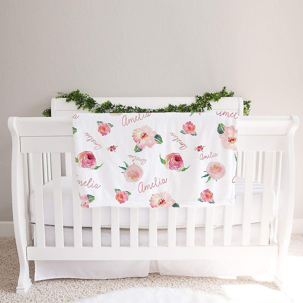 Personalized Fleece Baby Girl Blanket, Coral Pink Floral