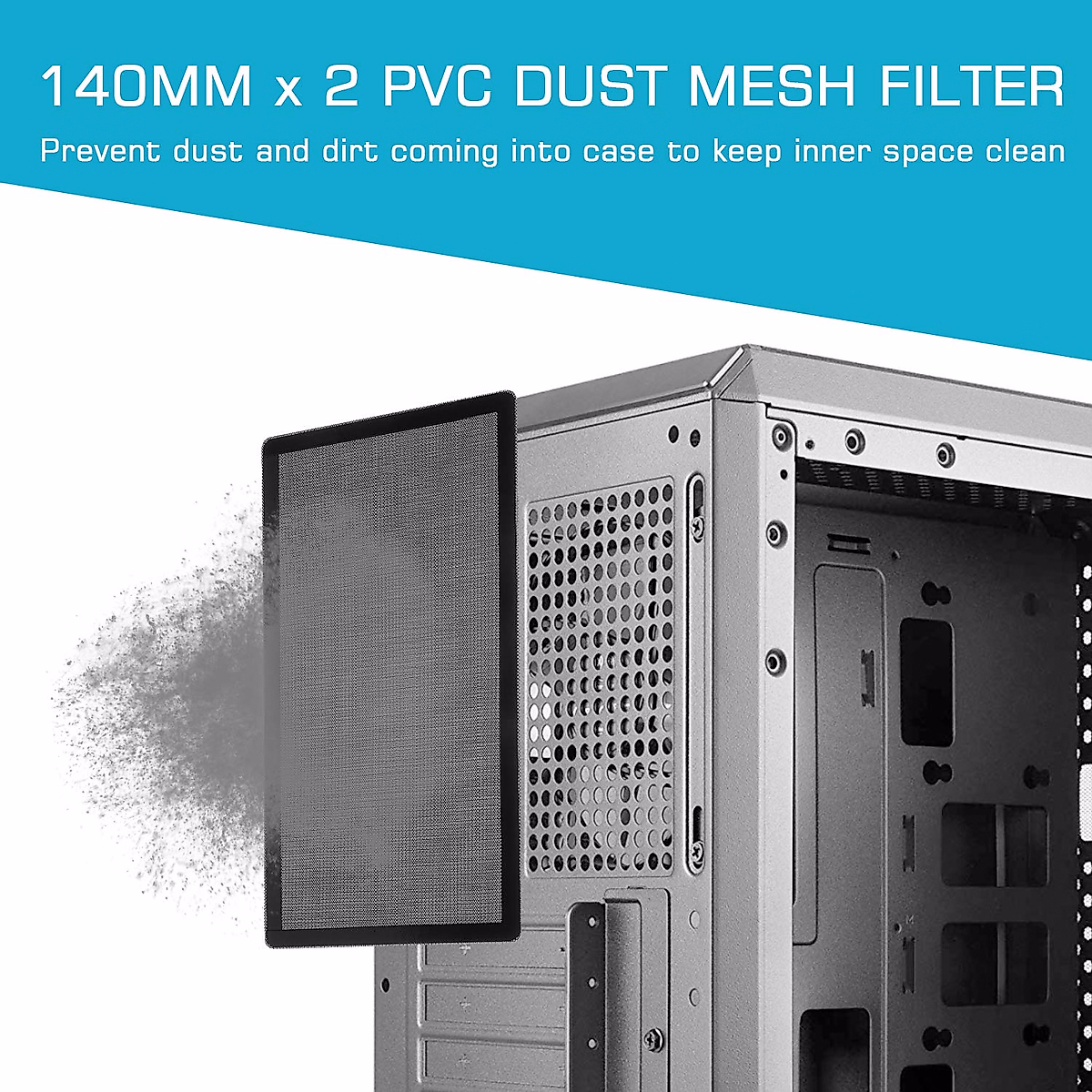 287mm 140mm x 2 PC Fan Dust Mesh Filter 11.3inch x 5.79inch PVC Computer PC Case Dust Proof Filter Cover Magnetic Black 2-Pack