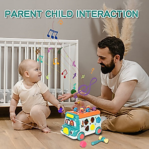 Syahro Baby Crawling Toys with Music and Light Infant Musical Bus Toys with Clock Toy, Shape Matching, Gear, Whack A Mole Game Tummy Time Toys Gifts for Toddler (Pink)