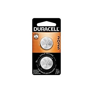 Duracell CR2025 3V Lithium Battery, Child Safety Features, 2 Count Pack, Lithium Coin Battery for Key Fob, Car Remote, Glucose Monitor, CR Lithium 3 Volt Cell