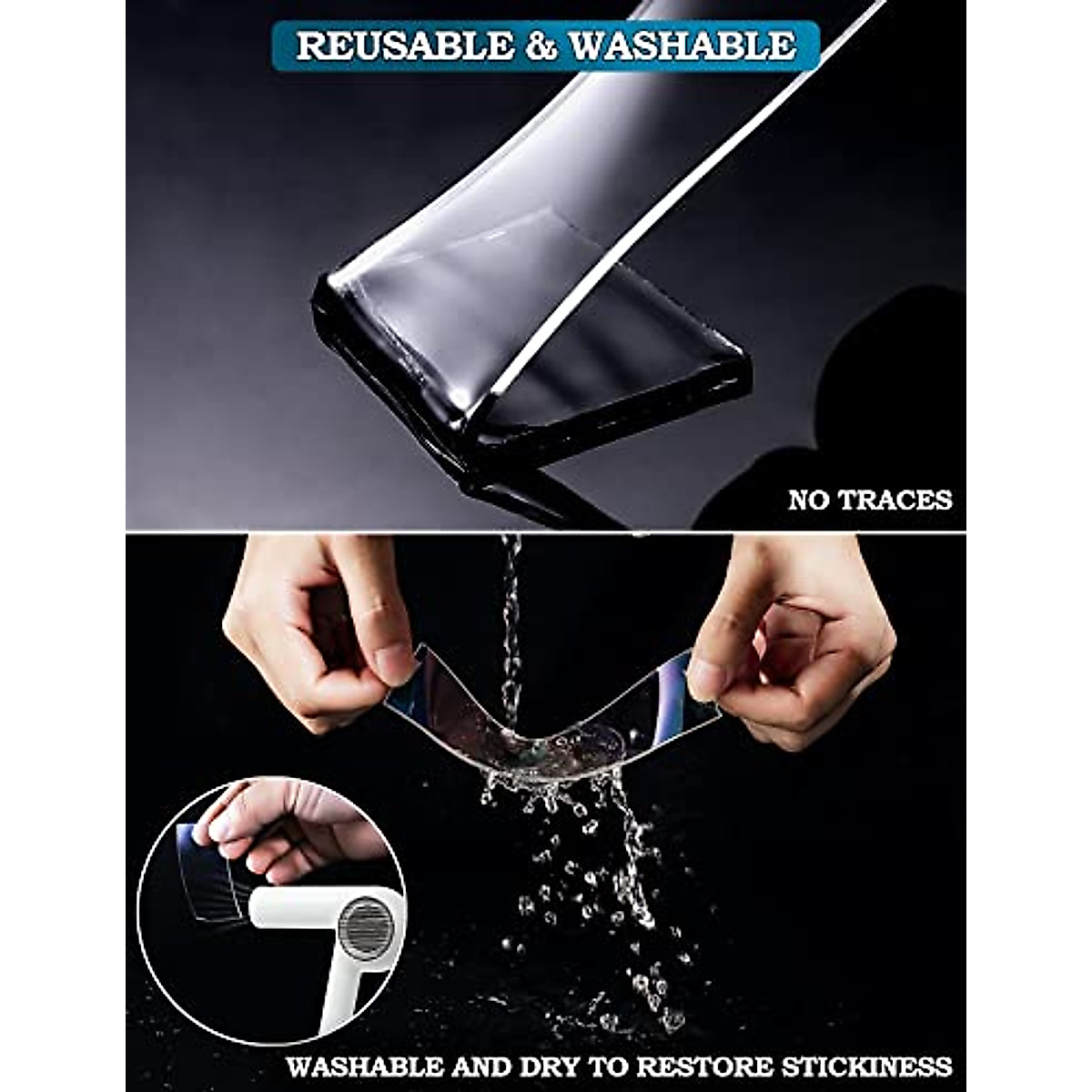 STUAKO® Double Sided Tape Heavy Duty, Removable Washable Reusable Gel Tape Strips for Kitchen, Living Room, Office,Car Decoration, Outdoor Use (9.85 FT x 1.18 in)