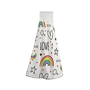 Kitchen Hanging Hand Towels Love is Love Pride Month Bathroom Soft Hanging Tie Towel with Loop Super Absorbent Machine Washable,2 Pack