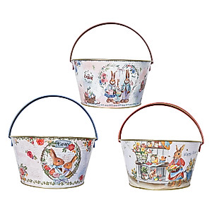 3 Pcs Easter Metal Buckets Easter Bunny Pail Baskets for Easter Eggs Hunt,Easter Pails Gift Baskets for Kids,Kids Easter Party Favor