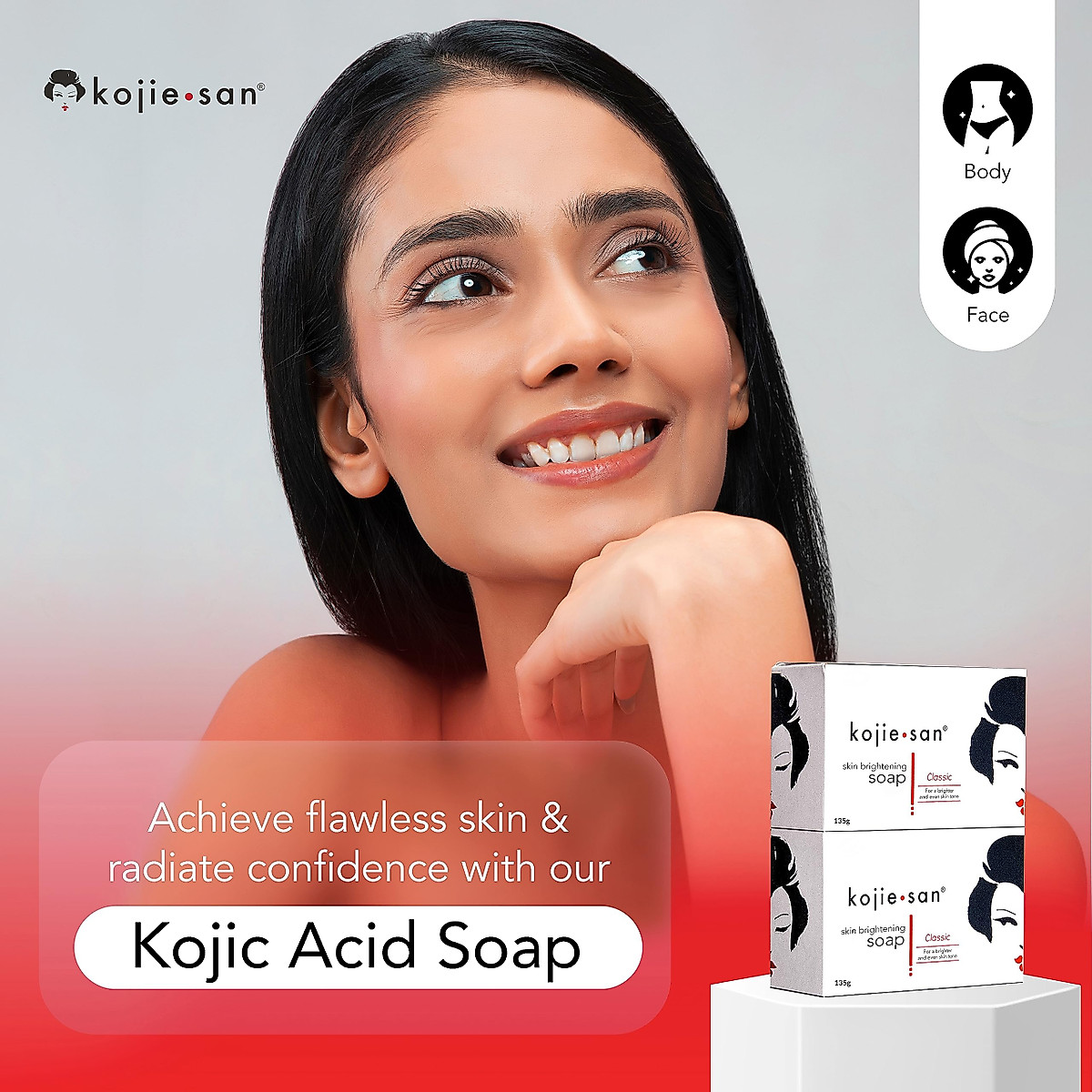 Kojie San Skin Brightening Soap - Original Kojic Acid, Dark Spot Remover Bar Soap with Coconut & Tea Tree Oil- 135g x 2 Bars