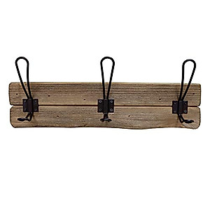 CVHOMEDECO. Rustic Solid Wood Wall Mounted Coat Rack with 3 Double Hooks Primitives Wooden Coat Hooks for Entryway, Kitchen, Bathroom. Brown.
