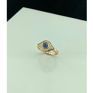 SILVERCLOSEOUT Rose Gold Plated Sterling Silver Blue Cz Evil eye Ring - Size 8