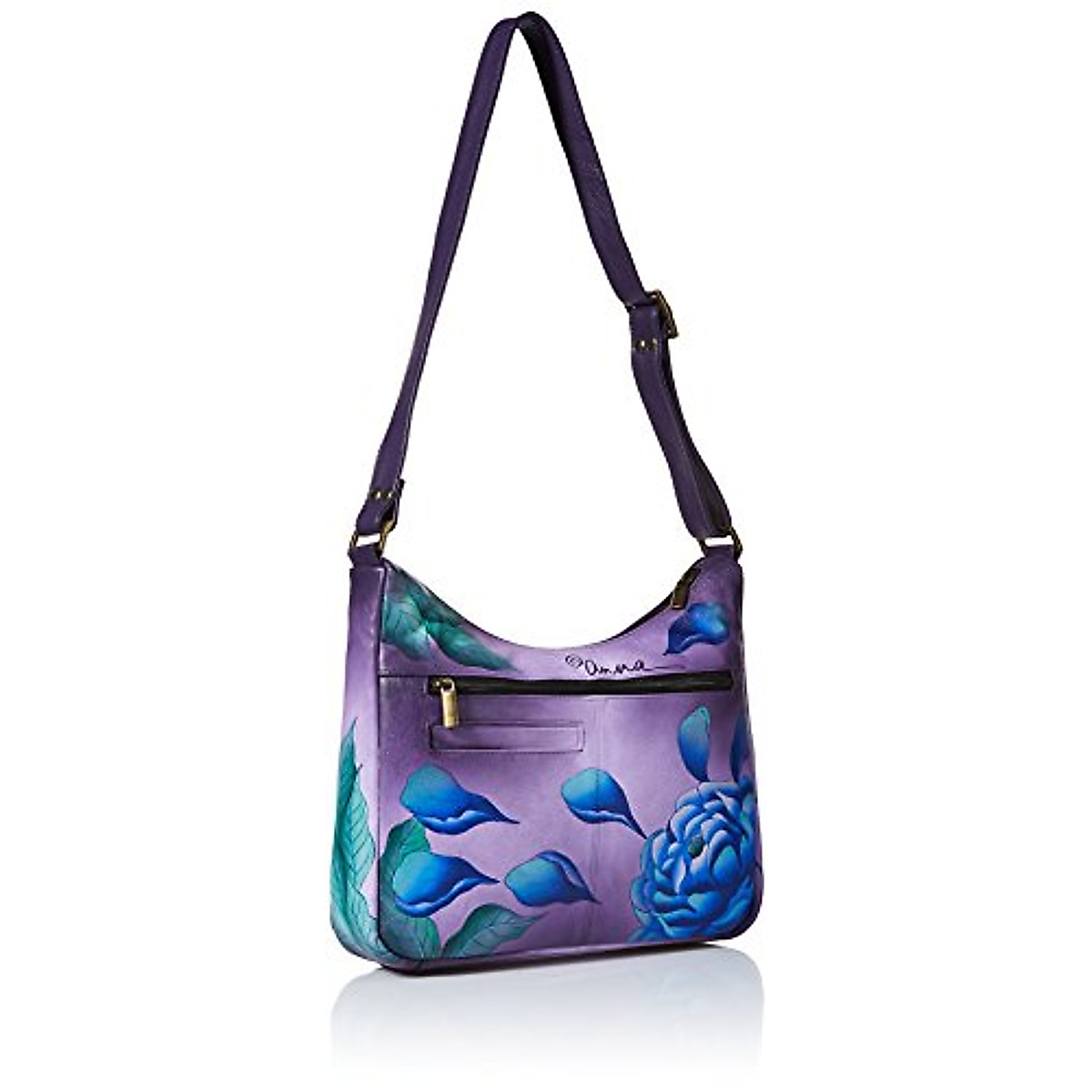 Anna by Anuschka Women's Genuine Leather Medium Hobo Shoulder Bag | Hand Painted Original Artwork | Precious Peonies
