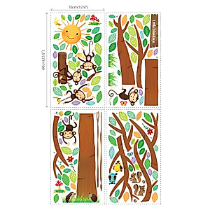 DECOWALL SG-1401P1402 9 Little Monkeys Tree and Height Growth Chart Kids Wall Stickers Wall Decals Peel and Stick Removable Wall Stickers for Kids Nursery Bedroom Living Room