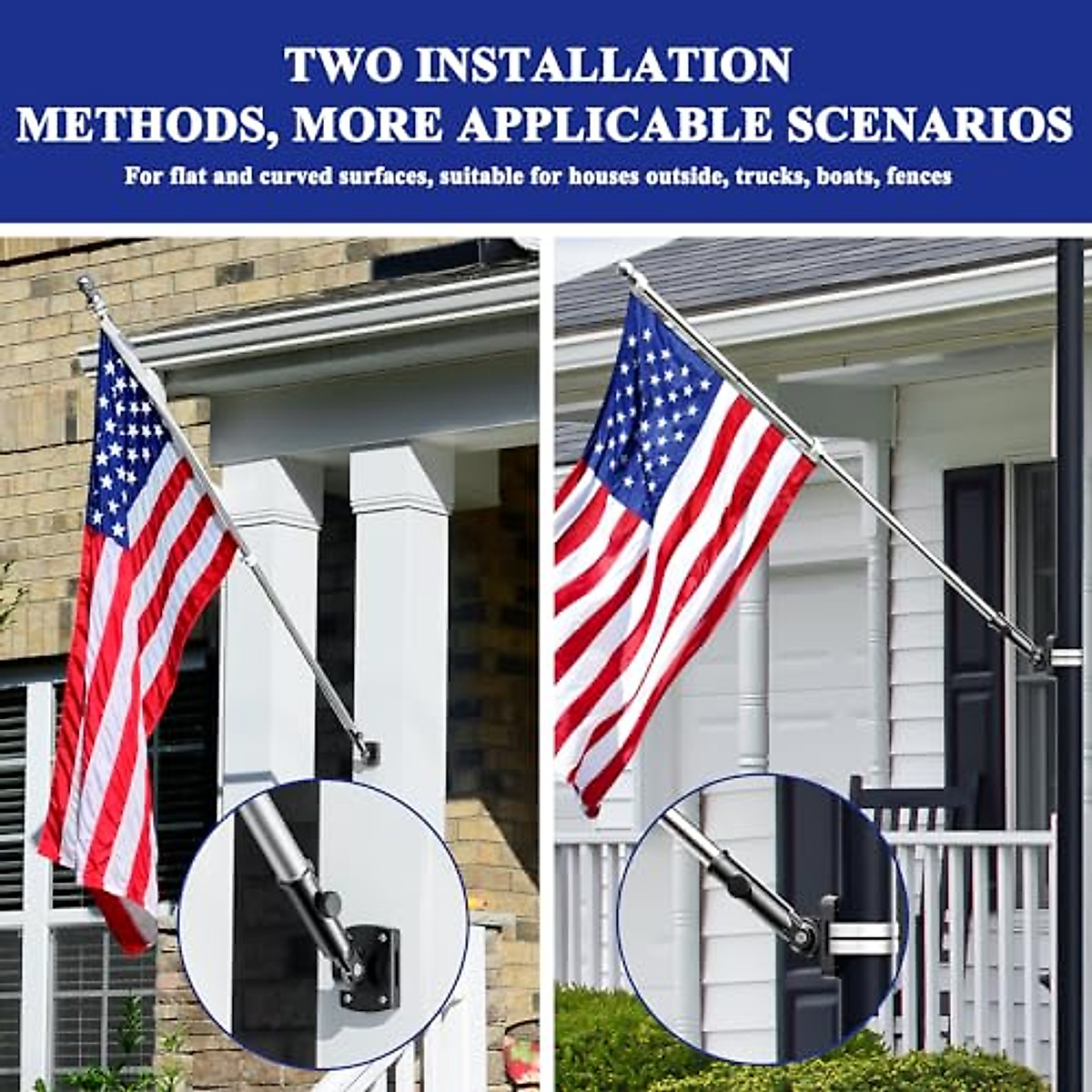 ESTTOP Flag Pole Holder Bracket, Multi-Position Mounting Bracket with Hardwares for Outside, Premium Aluminum Alloy Water Resistant Rust Free Flagpole Holder for House(Black)