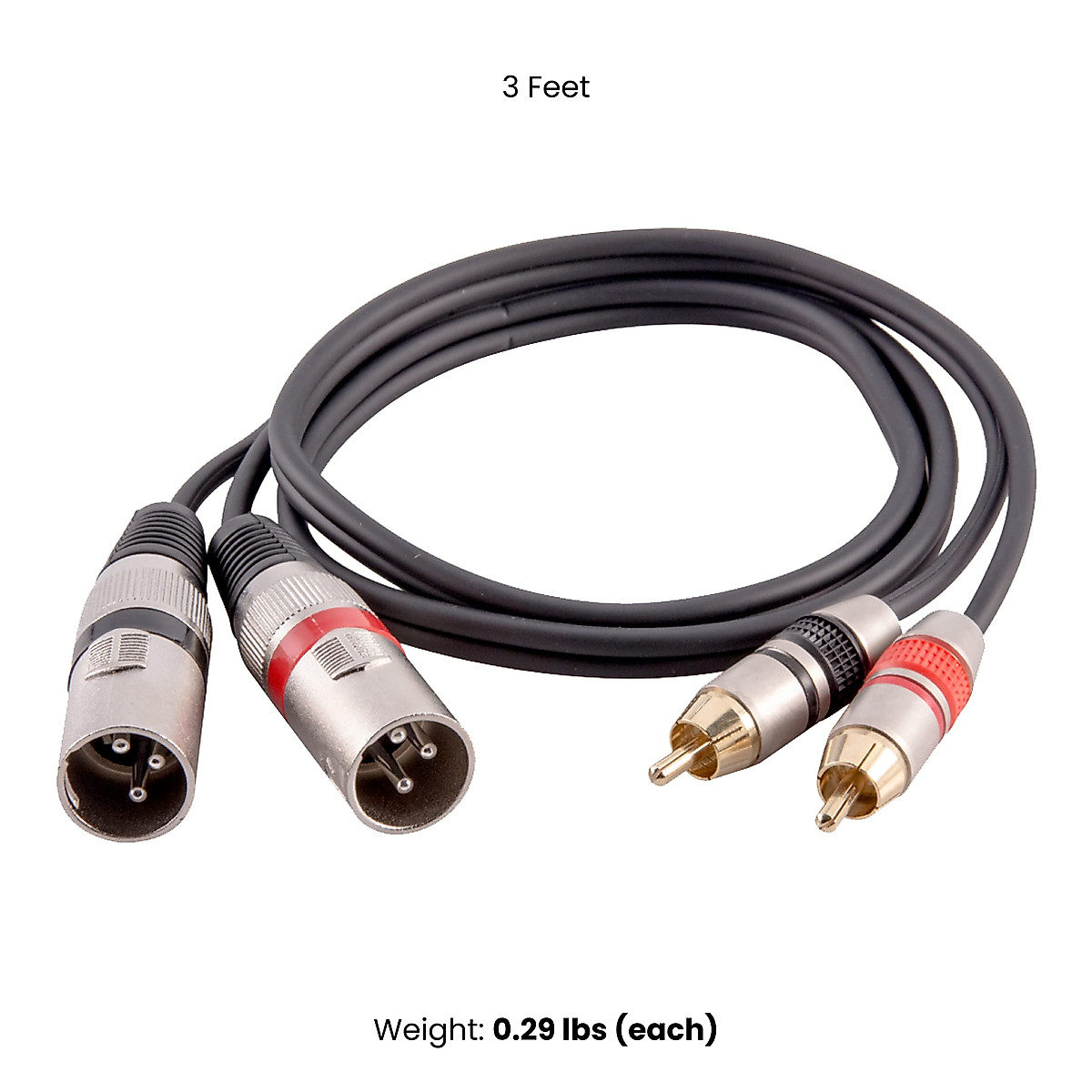 Seismic Audio Speakers 3 Foot XLR Dual Male Patch Cable, 2 XLR To 2 RCA Audio Cords