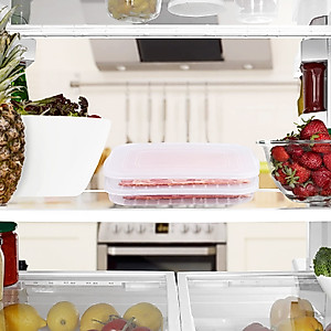2 Packs Bacon Keeper Plastic Deli Meat Container for Fridge with Lids Airtight Cold Cuts Storage Containers for Fridge Storage Box Food Shallow Low Profile Bacon Holder with 2 Pcs Buffet Serving Tongs