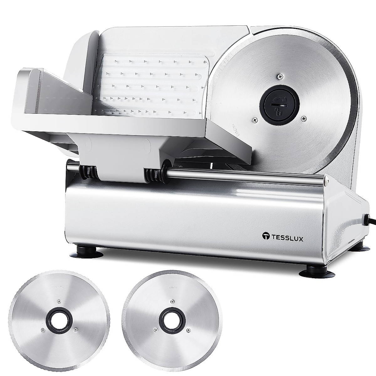 Tesslux Meat Slicer - Electric Deli Slicer, 200W, Dual 7.5" Blades, Adjustable Thickness 0-15mm, Safe Home Meat Slicer Machine with Stainless Steel and Aluminum Housing