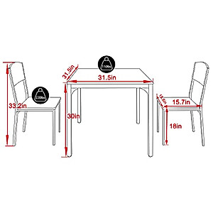 MUPATER 3-Piece Dining Set of Square Dining Table and Chairs for 2-Person, Kitchen Table Set with 2 Chairs for Dining Room Small Spaces, Industrial Brown
