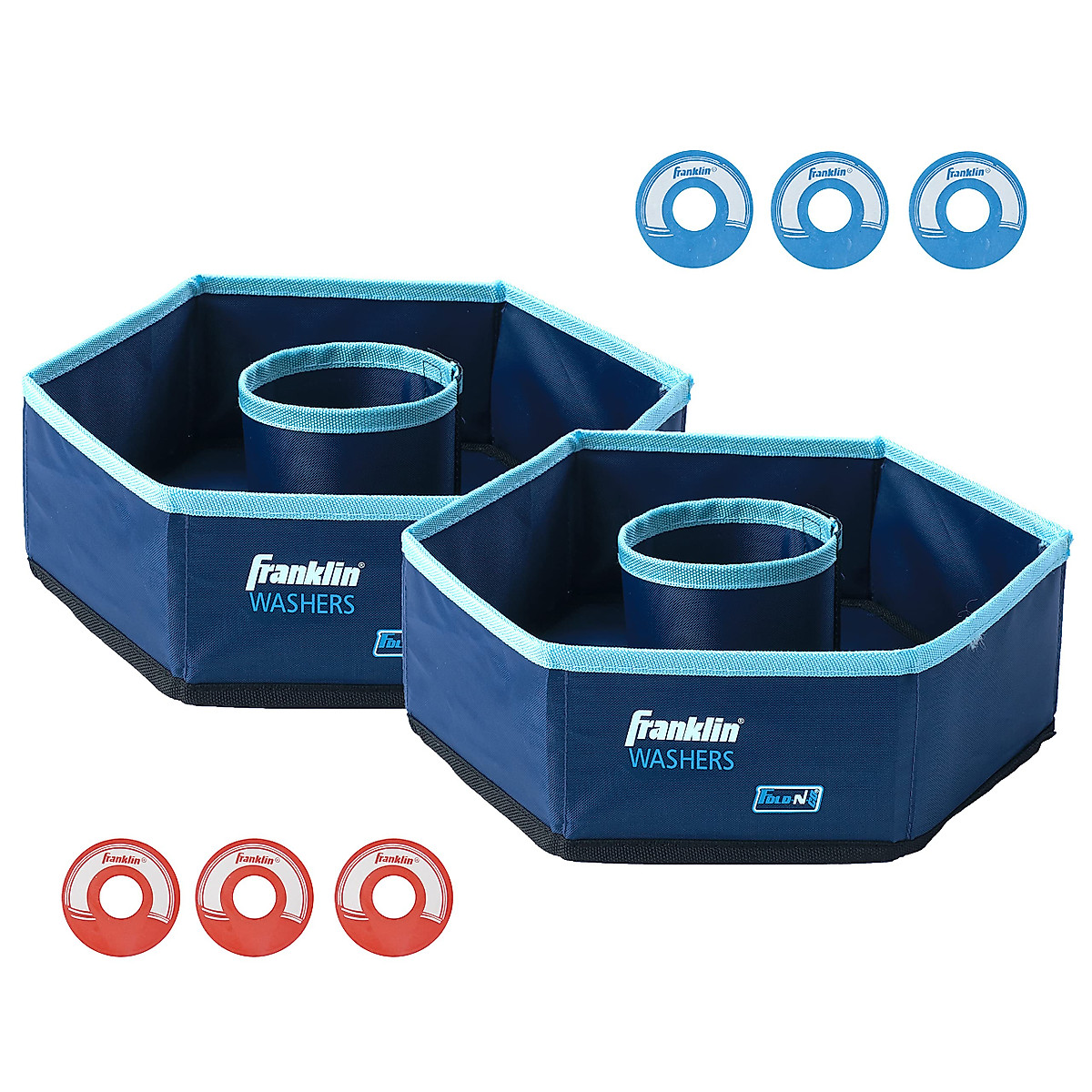 Franklin Sports Washer Set - (2) 12" x 12" Folding Targets - Portable Fun - Perfect for Beach, Tailgating, Parties - Replacement Bottle Cap Washers , (Blue,Red)
