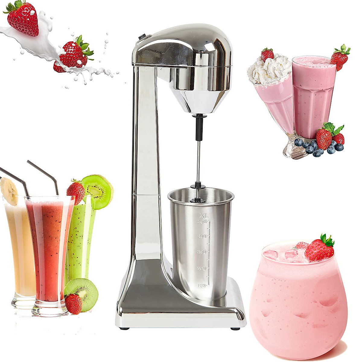 500ml Electric Milkshake Maker Machine 100W Household Commercial Juice Fruit Ice Mixer Single Head Milk Tea Drink Mixer Blenders 110V 23000RPM