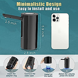 5-Gallon Water Bottle Pump Dispenser: YISH Electric Water Dispenser for Bottled Water Foldable Drinking Water Pump USB-Charging Water Bottle Dispenser Automatic Water Gallon Pump