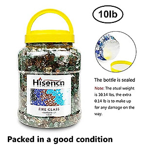 Hisencn Fire Pit Glass Rocks - High Luster Reflective Tempered Fire Glass for Propane Fire Pit, Outdoors and Indoors Natural or Propane Fireplaces, Landscape Decoration, 1/2 Inch Firepit Glass 10 lbs