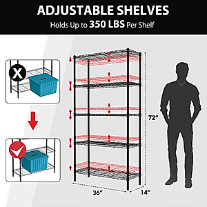 WORKPRO 5-Tier Wire Shelving Unit, 36”W x 14”D x 72”H Metal Storage Shelves Rack, Heavy Duty Utility Shelving, 1750 LBS Load Capacity (Total), Kitchen, Living Room, Basement, Garage