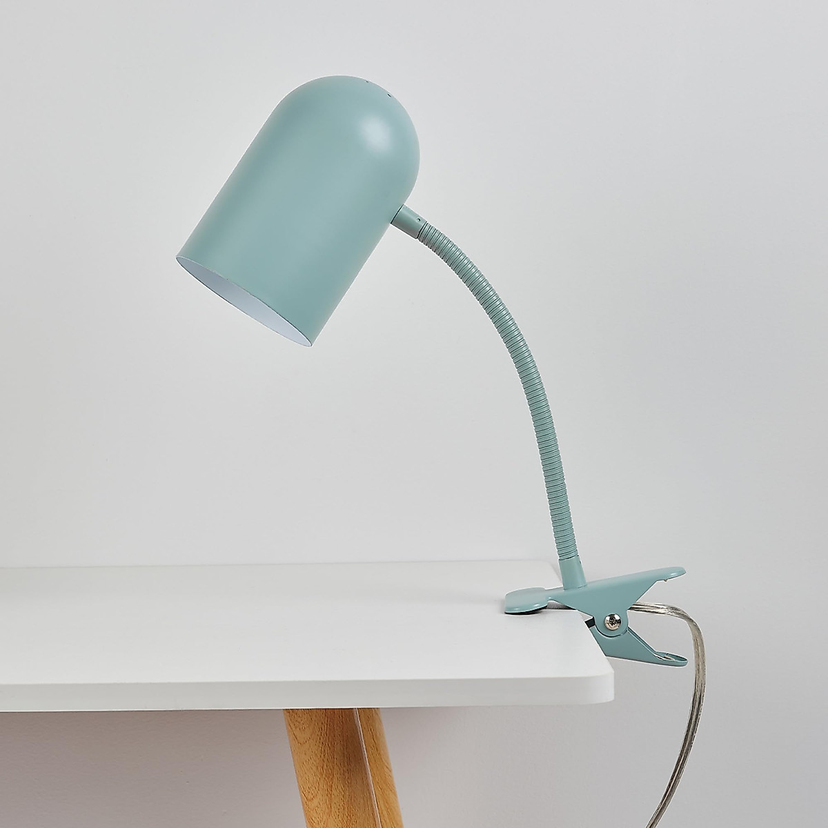 Globe Electric 52302 Carter 15" Clip-Arm Desk Lamp, Matte Teal, Adjustable Gooseneck Arm, in-Line On Off Switch