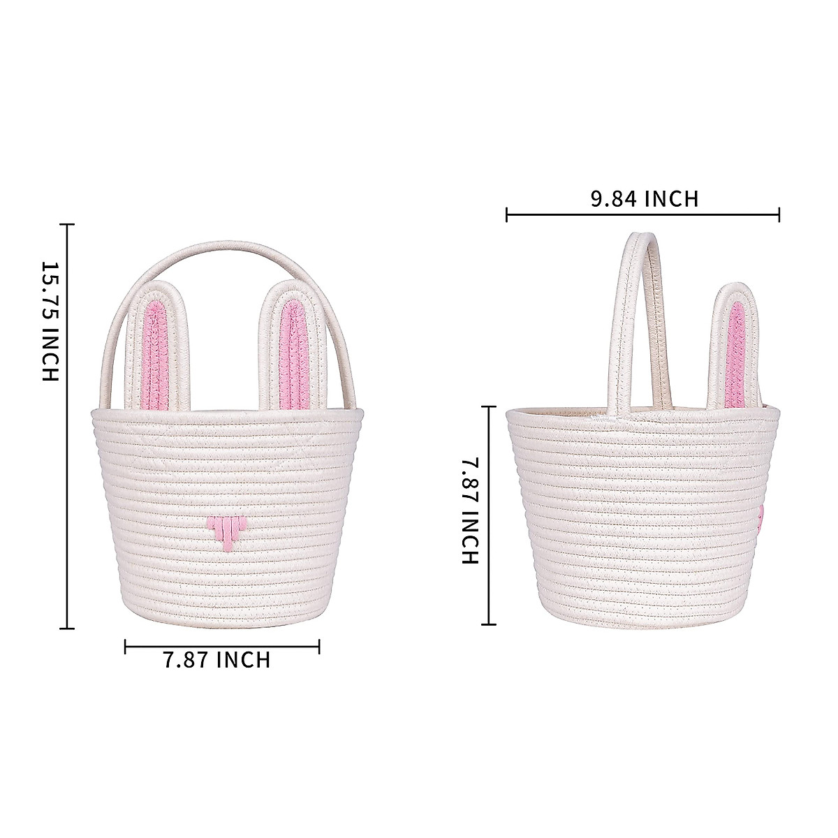 CubesLand Easter Bunny Basket Easter Buckets for Kids with Ear, Easter Egg Hunt Basket Bags Easter Gifts for Girls Baby Kids Children Pink White 9.8 x 7.8 x 7.8”