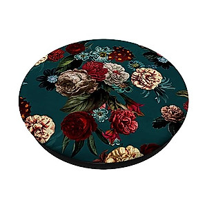 Vintage Floral Red and Teal Flowers Pattern PopSockets Standard PopGrip