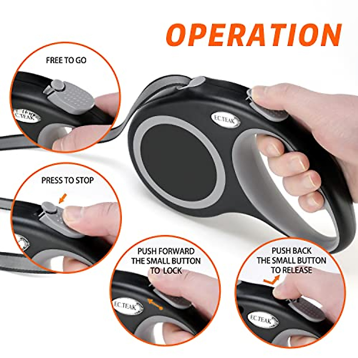 EC.TEAK Retractable Dog Leash, 26 FT Dog Walking Leash for Medium Large Dogs up to 110lbs, One Button Break & Lock, Heavy Duty No Tangle