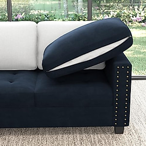 HONBAY Velvet Convertible Sectional Sofa with Storage Ottoman Oversized U Shaped Couch with Reversible Chaise Corner Sectional Sofa, Dark Blue