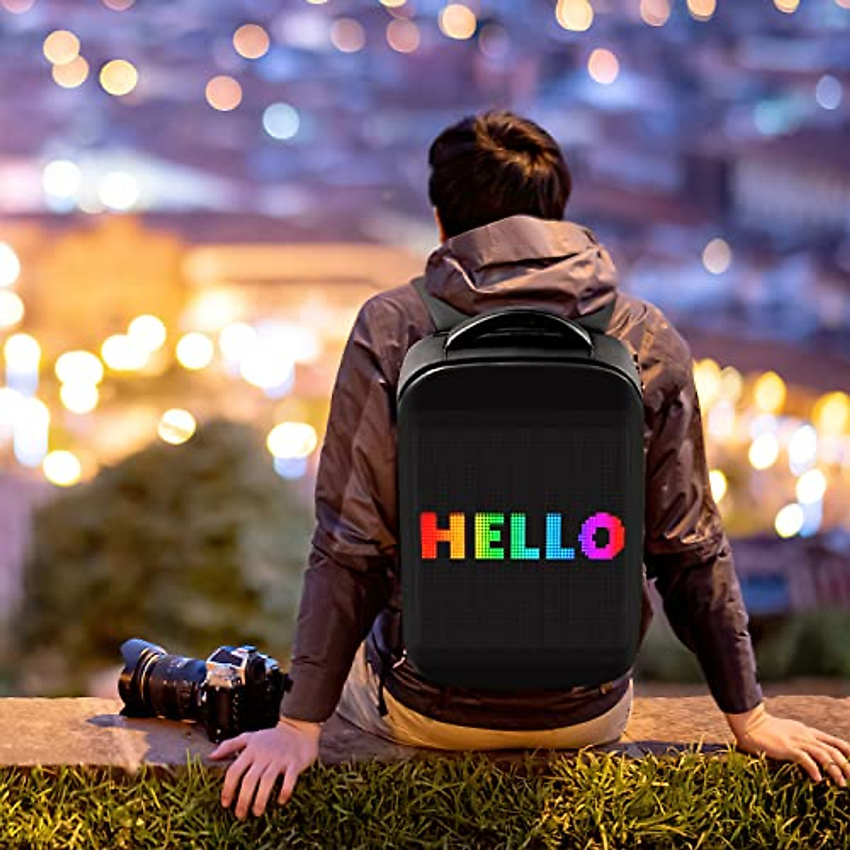 Tesinll Led Backpack with Programmable & Full Color Screen, Motorcycle Backpack, Waterproof Shoulder Travel Backpack, Christmas Gift for Men Women, Laptop Backpack 15 Inch