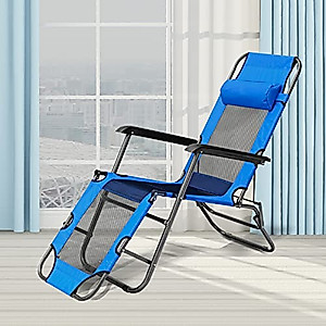BIGTREE Adjustable Camping Folding Cot Chaise Lounge Chair w/Pillow Breathable Mesh Lounger Reclining Chair,Portable Patio Zero Gravity Chair for Garden Outdoor Camping Pool Lawn