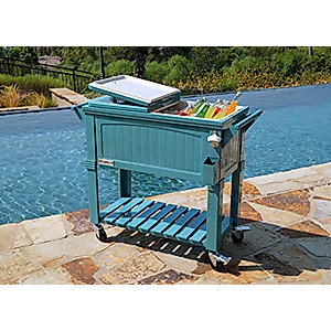 Permasteel PS-203F1-TEAL-AM 80 Quart Portable Rolling Patio Cooler, Teal