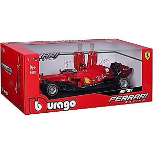 Bburago - 1/18 Scale Model Compatible with Ferrari F1 Racing SF21 # 16 Compatible with Charles Leclerc 2021 Formula 1 Racing Car Scale Model Collectible
