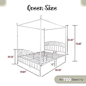 AUFANK Queen Size Canopy Bed Frame Four-Poster Metal Platform Bed with Headboard and Footboard Sturdy Heavy Duty Steel Slat Support No Box Spring Needed White