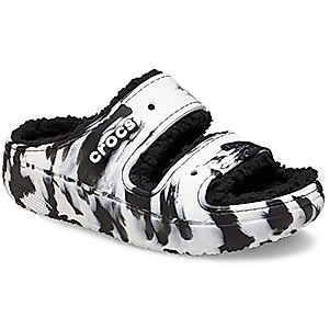 Crocs Unisex Classic Cozzzy Platform Sandals | Fuzzy Slippers Slide, Black/White,7 Women/5 Men