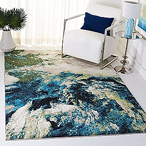 SAFAVIEH Glacier Collection Area Rug - 9' x 12', Navy & Green, Modern Abstract Design, Non-Shedding & Easy Care, Ideal for High Traffic Areas in Living Room, Bedroom (GLA123M)
