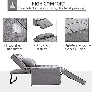 HOMCOM 4-in-1 Design Convertible Sofa Tea Table Lounge Chair Single Bed with 5-Level Adjustable Backrest, Footstool and Metal Frame for Living Room Bedroom, Grey