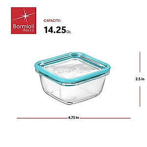 Bormioli Rocco Frigoverre Future Set Of 2 14.25 oz. Square Food Storage Container, Made From Durable Glass, Dishwasher Safe, Made In Italy, 2 Pack.