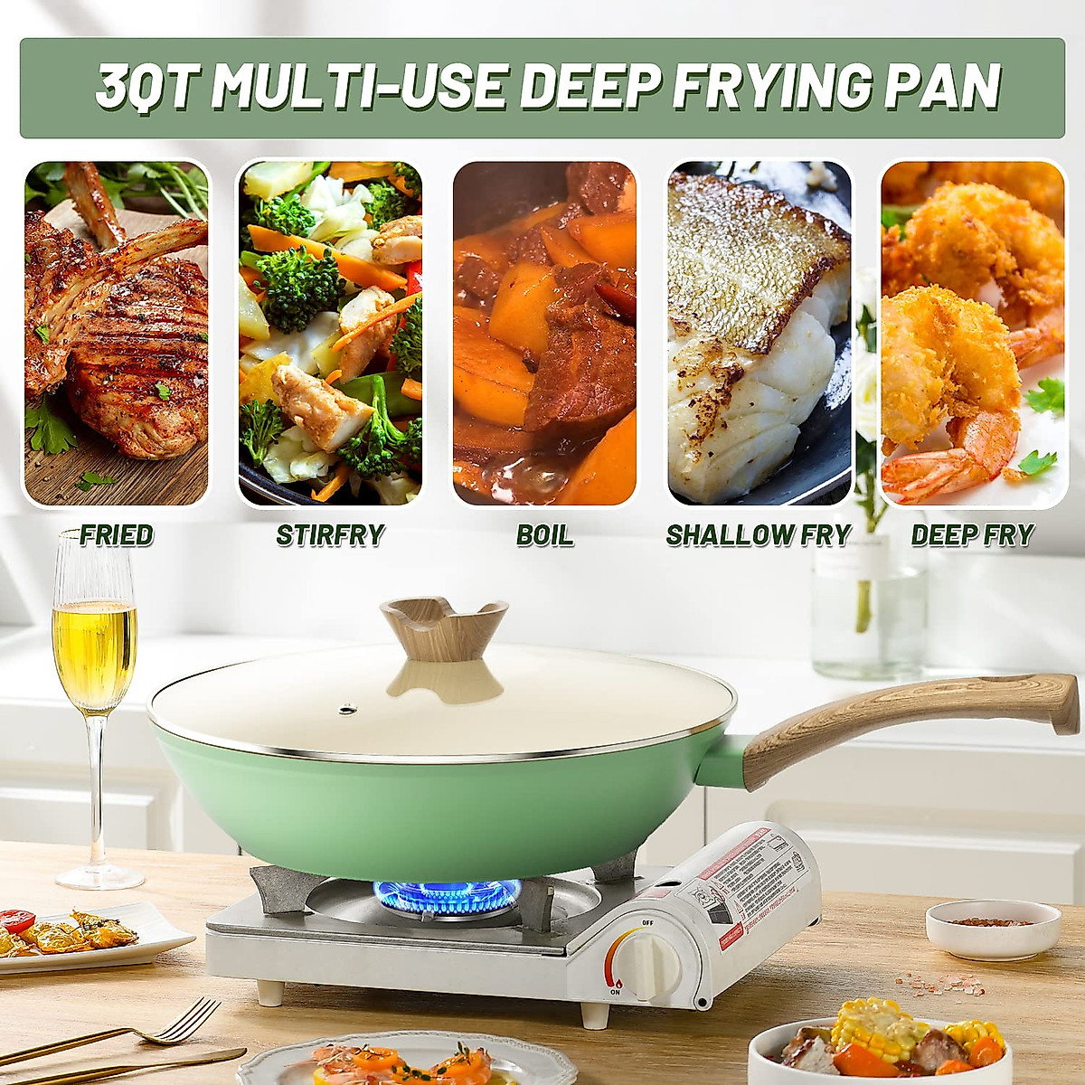 Nonstick Deep Frying Pan with Lid 10 Inch Non Stick Skillet Pan,Nonstick Saute Pan with Lid, Omelet Pans Nonstick Frying Pan Skillet with Healthy Ceramic Coating Induction Compatible,PFOA & PTFE Free
