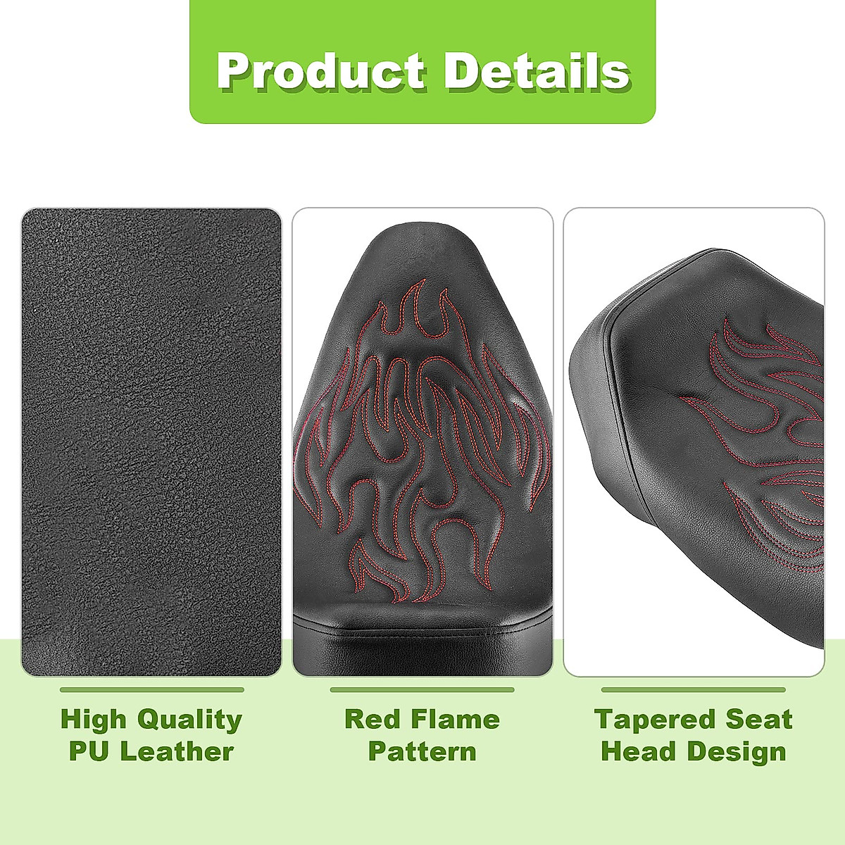 Mofun Solo Driver Seat Compatible with Harley Touring Street Road Electra Glide Road King Bagger Dresser 2008-2023, Red Flame