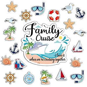 26pcs Family Cruise Door Magnets Decorations, Family Cruise Ship Door Magnetic Anniversary Party Sign Decors for Car Fridge Refrigerator Family Carnival Cruise Stickers Decals Supplies Favors
